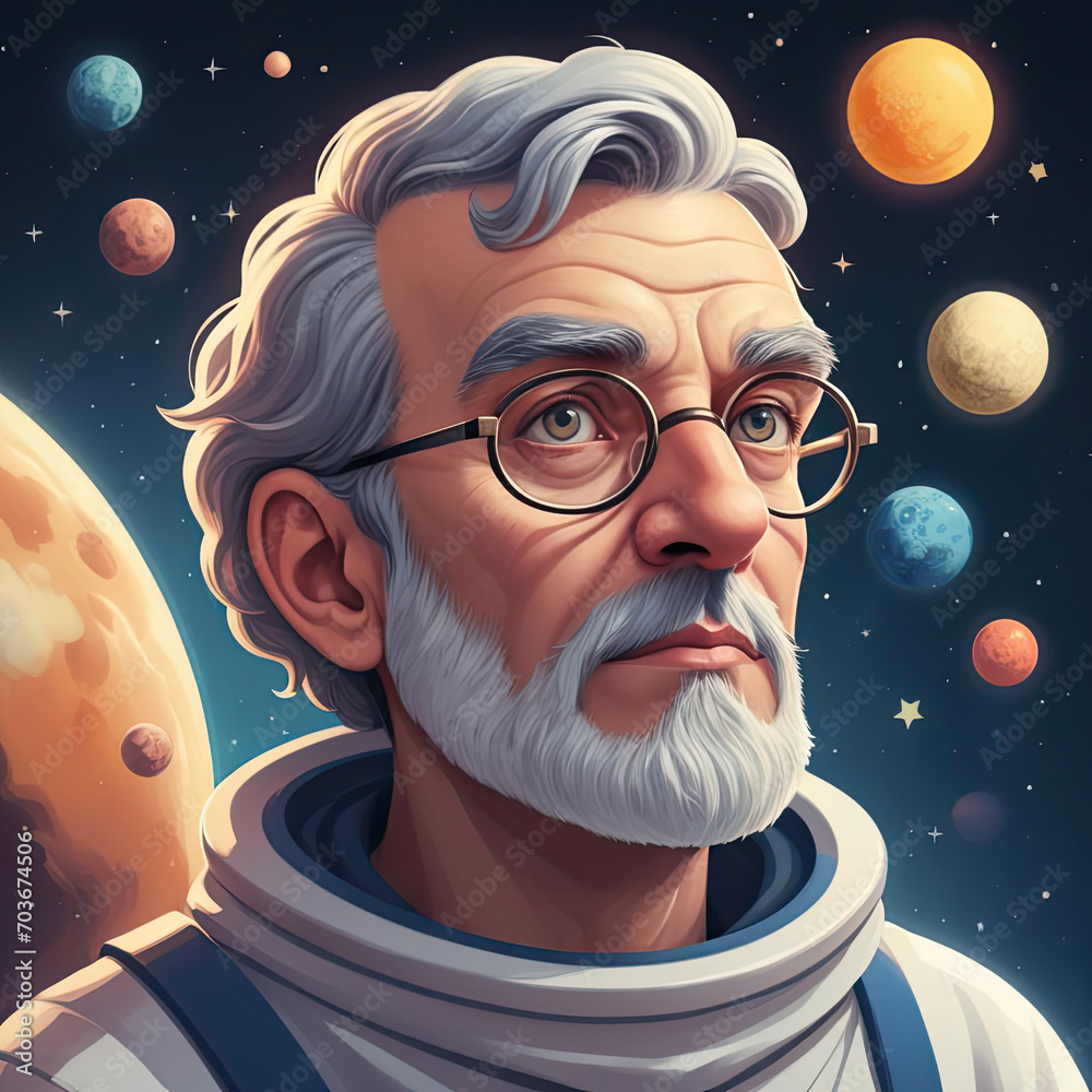 Whimsical Astronomer Close-Up - Playful caricature of an astronomer ...