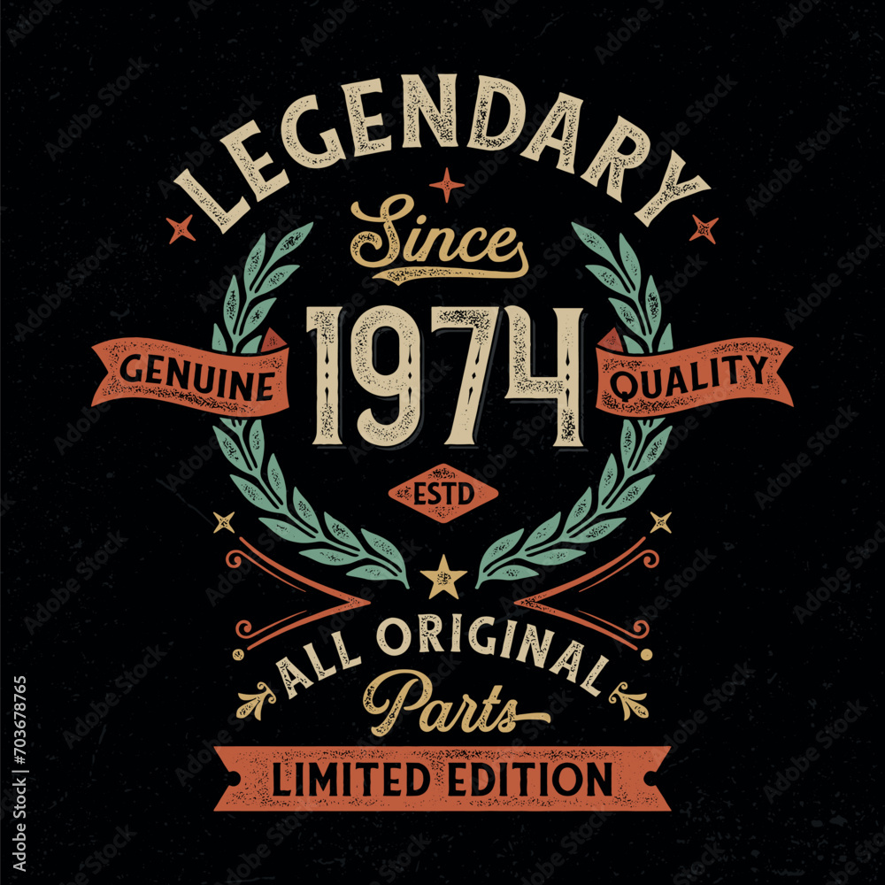 Legendary Since 1974, All Original Parts - Vintage Birthday Design ...