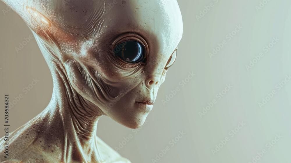 a close up of an alien head with a strange look on it's face, with only ...