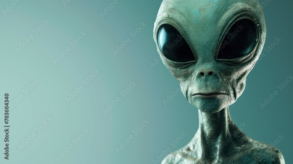 a close up of a green alien with big eyes and a surprised look on its ...