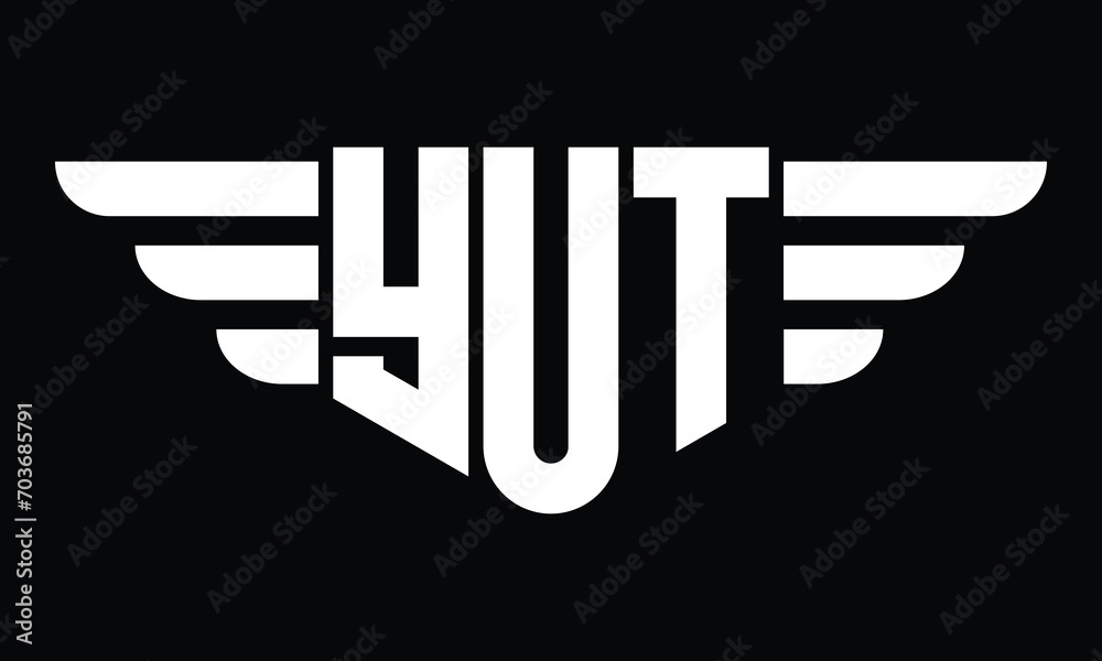 YUT three letter logo, creative wings shape logo design vector template ...