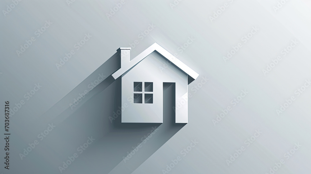 3D white two story house with shadow over grey background. To represent ...