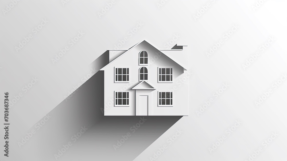 3D white two story house with dark shadow over white background. To ...