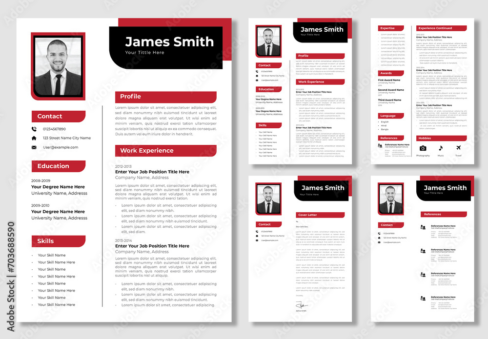 Brave Red CV Resume Template Stock Template | Adobe Stock