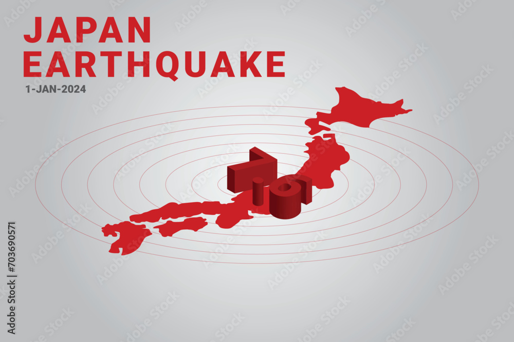 Earthquake in Japan, map of Japan with earthquake wave, Noto peninsula ...