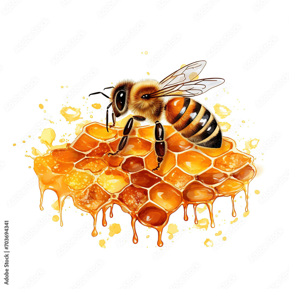 honey bee vector clipart with comb on white background Stock ...