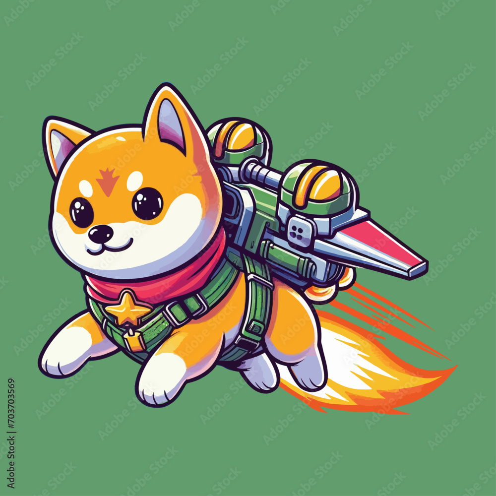 Cute Shiba Flying with Jetpack Turbo Vector Cartoon Illustration Stock ...