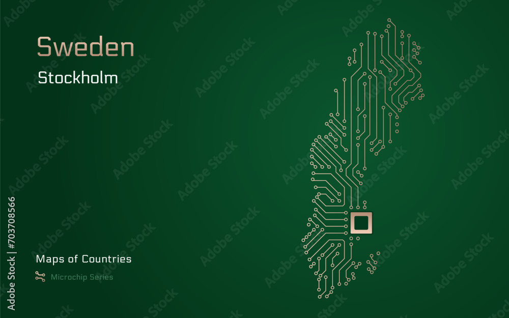 Sweden Map with a capital of Stockholm in a Microchip Pattern. E ...