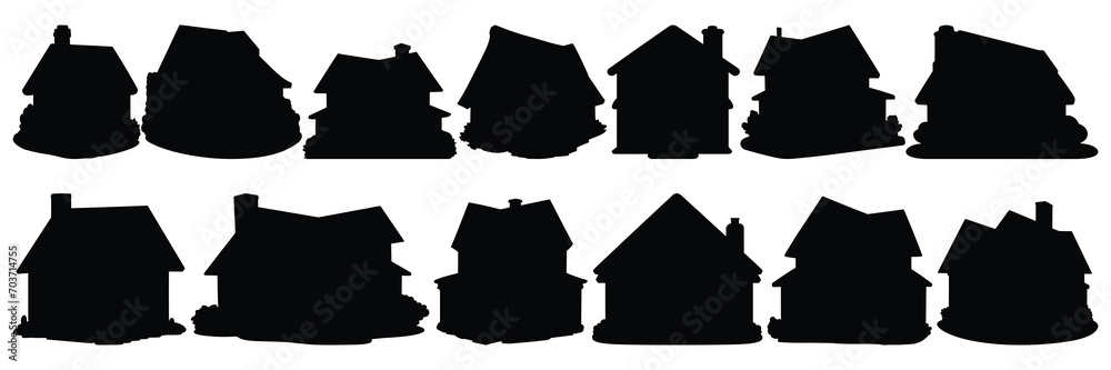 House building silhouettes set, large pack of vector silhouette design ...