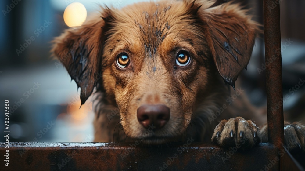 Stray Homeless Dog In Animal Shelter Cage Stock Illustration Adobe Stock