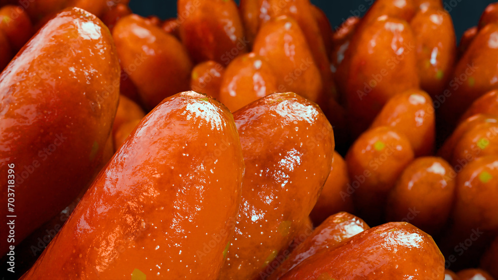 intestinal villi, Red microvilli in a intestinal tract. close-up ...