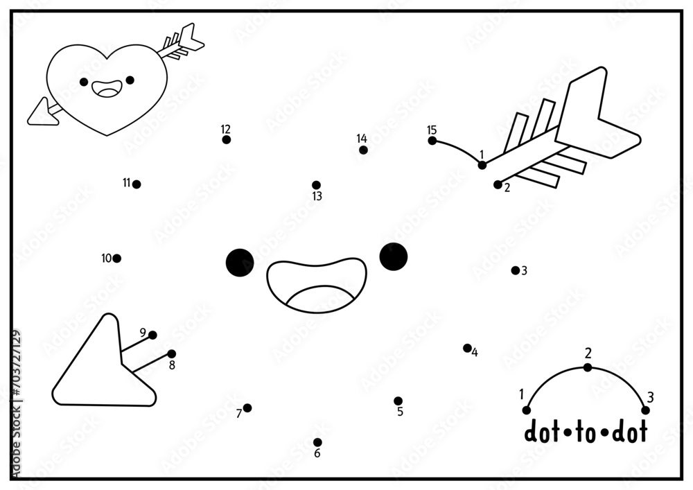 Vector Saint Valentine dot-to-dot and color activity with cute kawaii ...