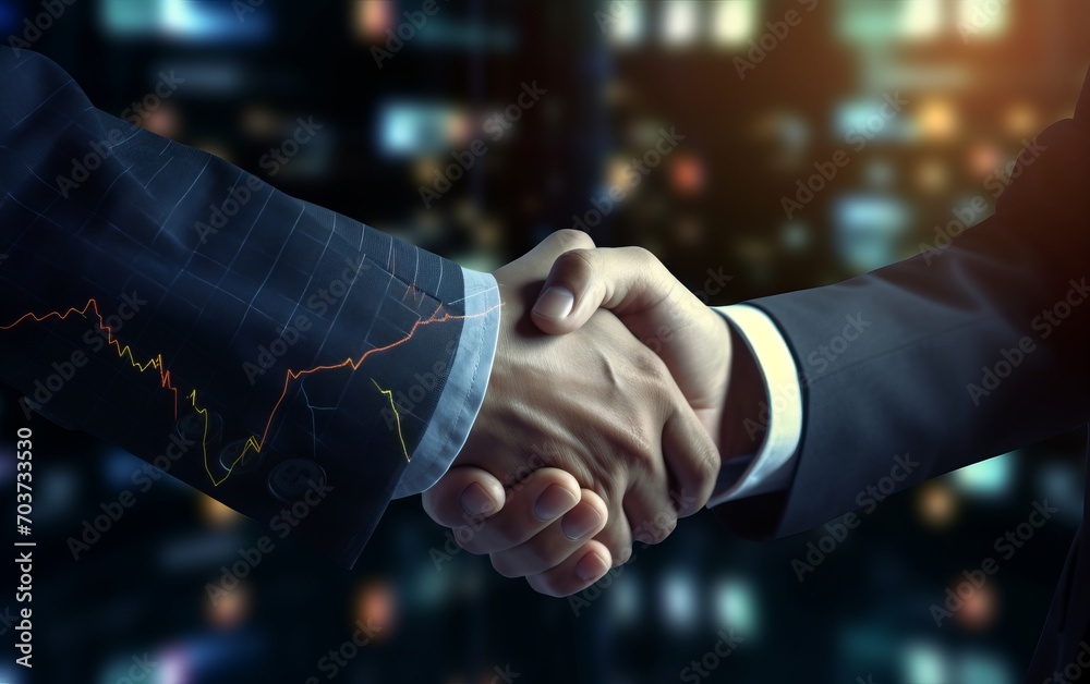 Two businessmen shake hands firmly Only their hands were visible. It ...