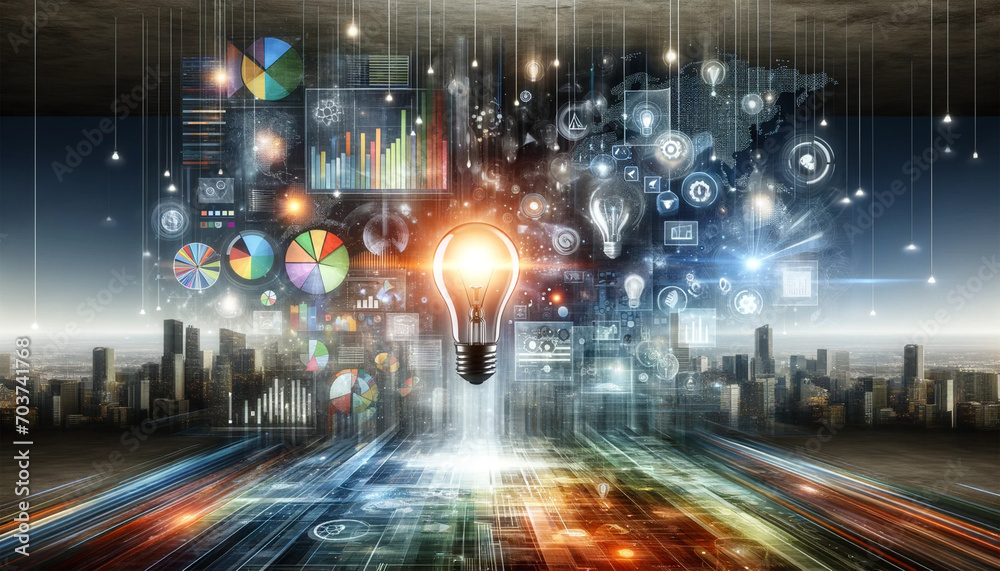 wide, futuristic concept image focusing on strategy in business ideas ...