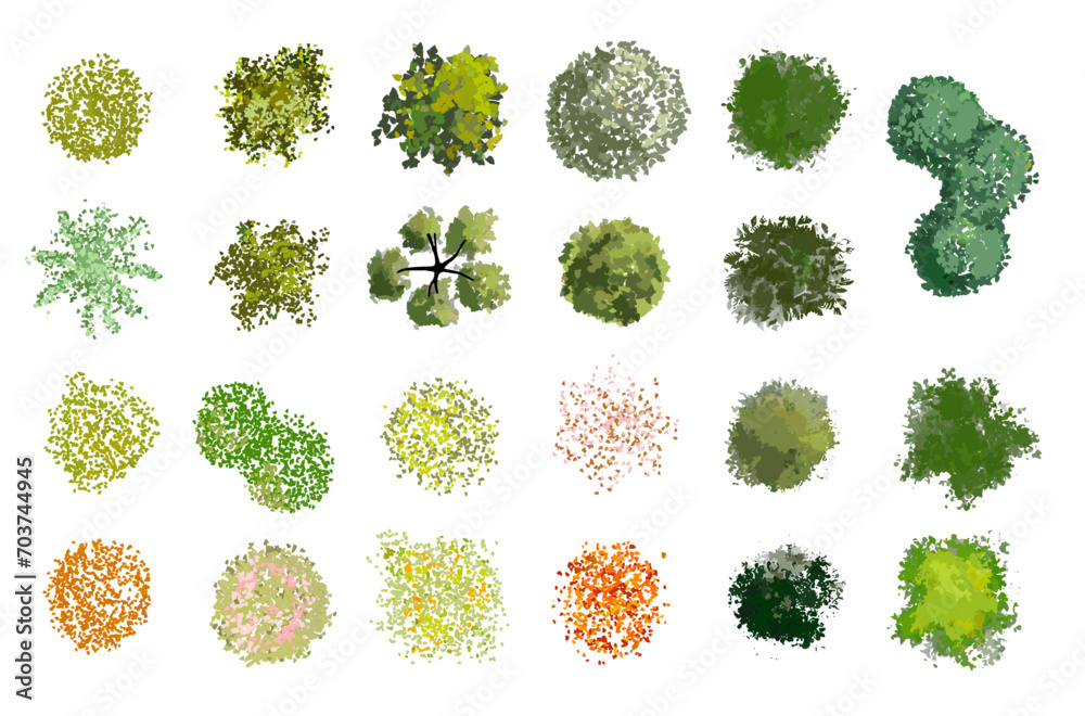 Vector tree top view isolated on white background for landscape plan ...