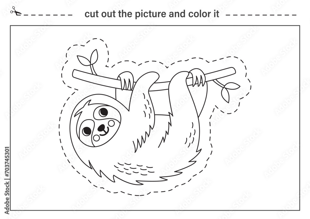Cutting practice for kids. Black and white worksheet. Cut out cartoon ...