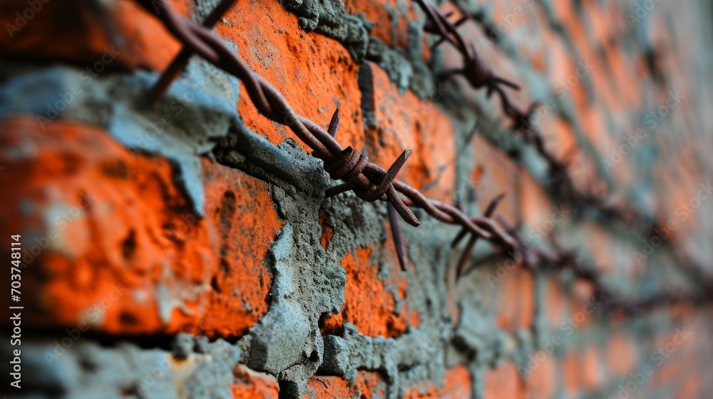 Barbed wire in prison. Steel fencing wire constructed with sharp edges ...