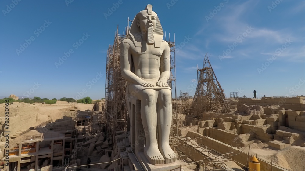 An unfinished colossal limestone statue of Pharaoh Ramses II at the ...