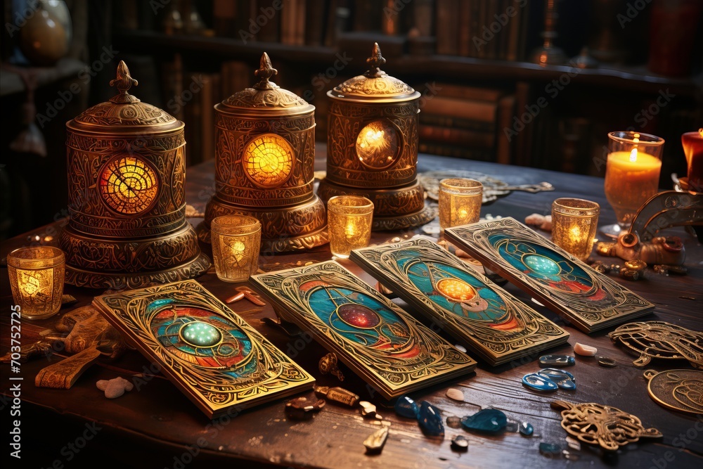 Ezoterics concept. Tarot cards and other devination instruments and ...