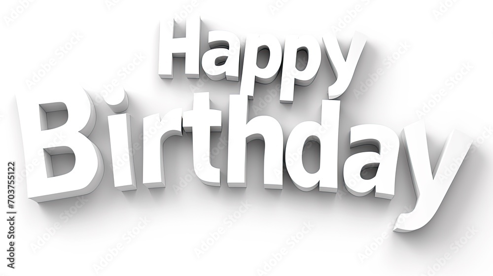 Happy Birthday in white over white background with shadow Stock ...