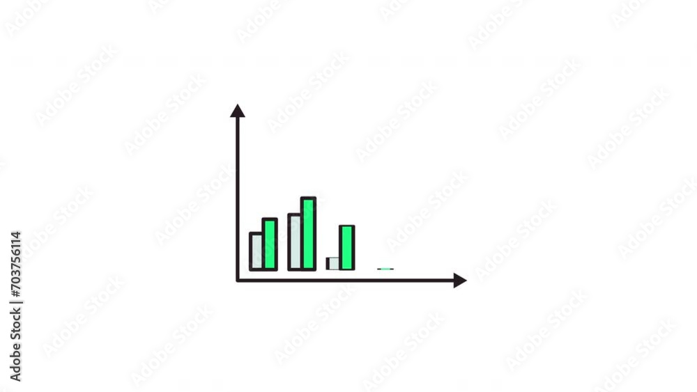 Rising green bar graphic animation with annotation arrows on white ...