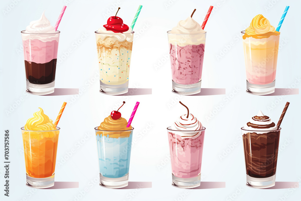 illustration of an ice cream set. Different types and tastes of cold ...