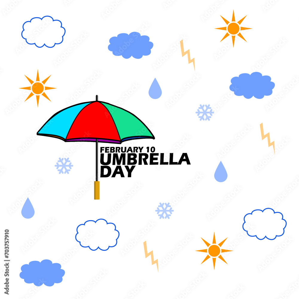 National Umbrella Day event banner. A rainbow umbrella with elements ...