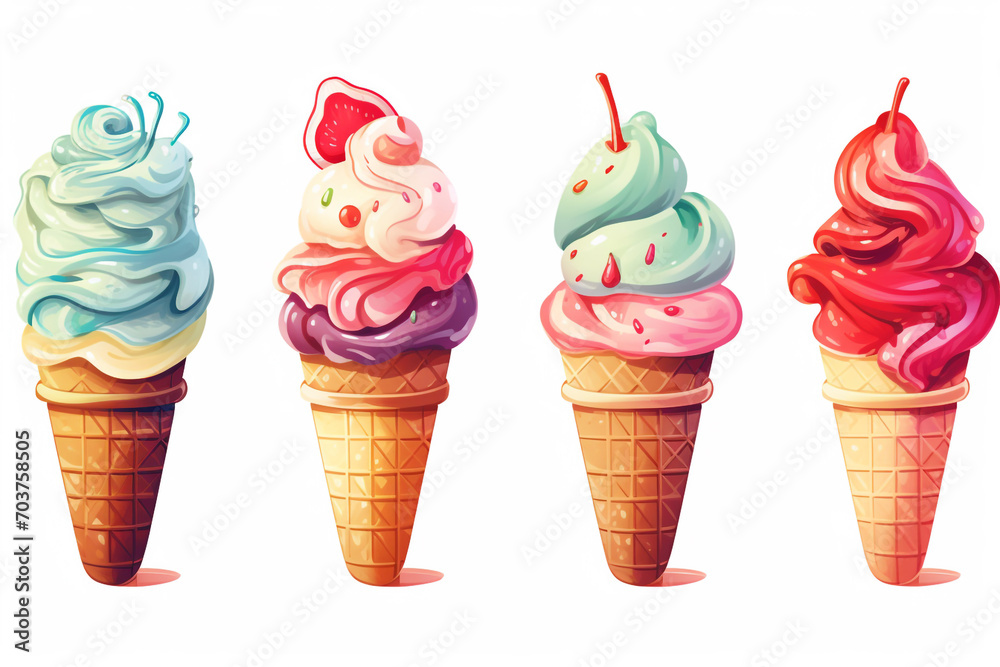 illustration of an ice cream set. Different types and tastes of cold ...