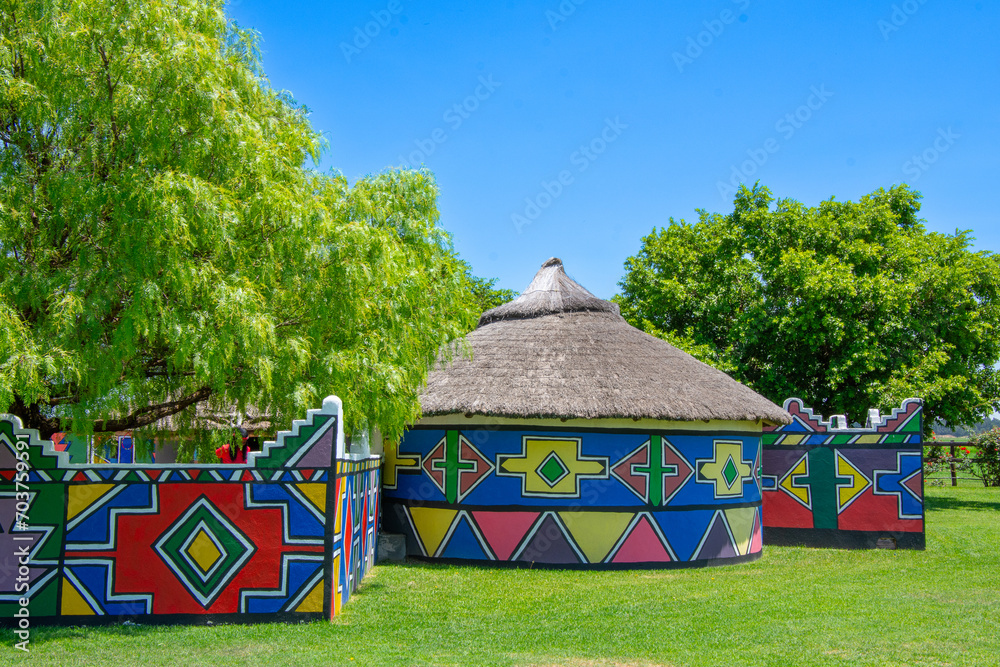 Original architecture of a traditional Ndebele village in South Africa ...