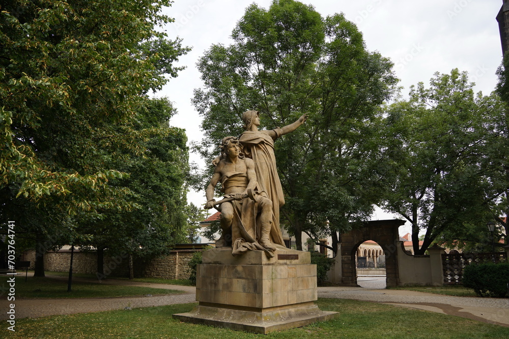 Sculpture of Premysl and Libuse in Vysehrad (upper castle) fortress ...
