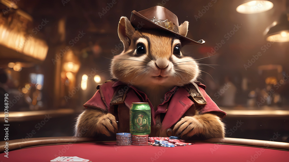 poker chipmunk cowboy drinks beer at speckled pink cyber pyramid ...