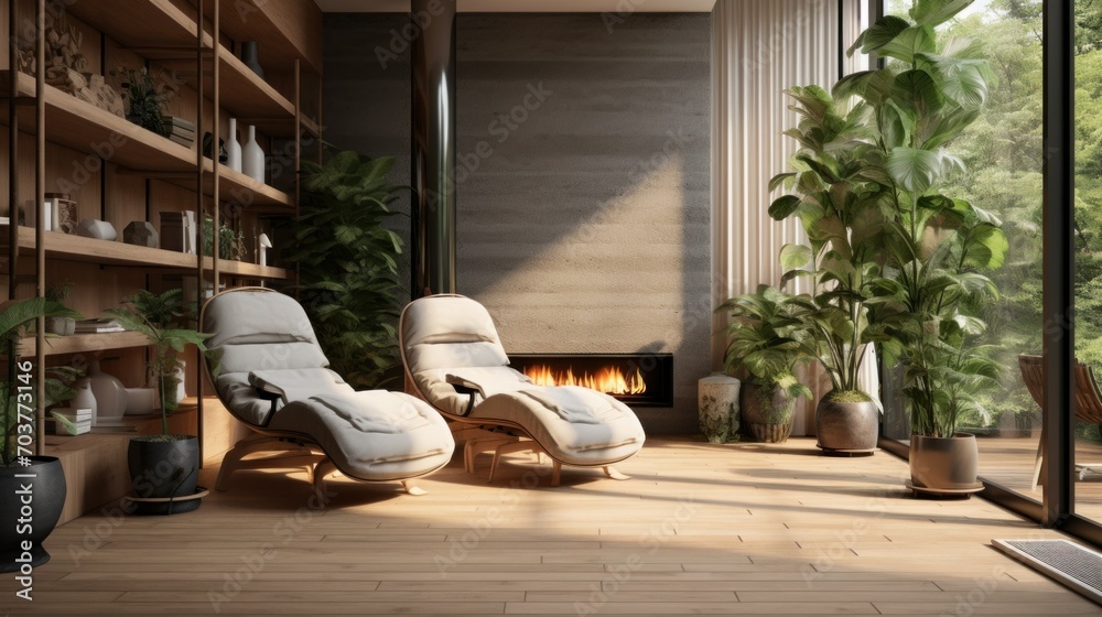 Wellness-focused interior design. modern home interior with biophilic ...