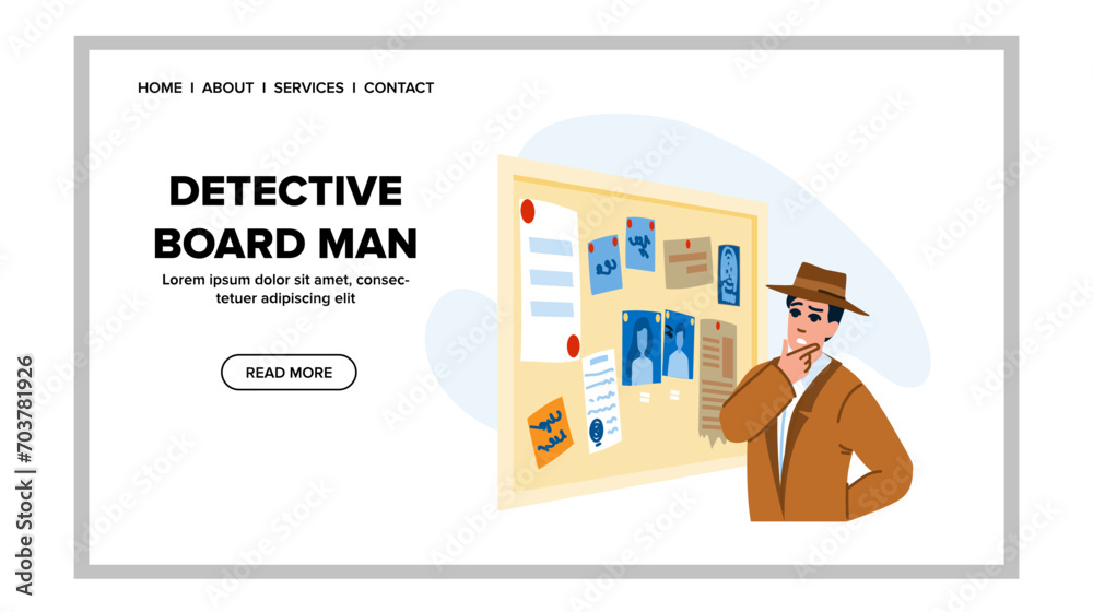evidence detective board man vector. criminal investigate, pin office ...