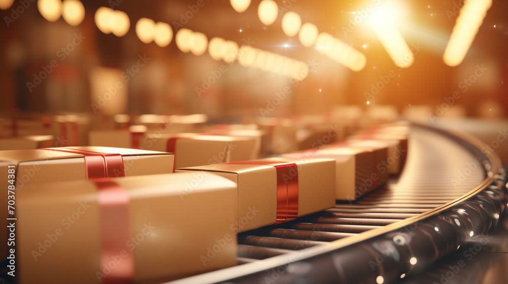 Seamless Flow: Cardboard Boxes Moving on Conveyor Belt in Warehouse ...