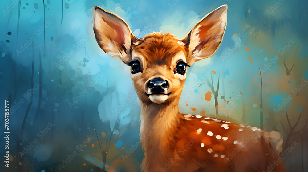 Young bambi deer, roe deer, beautiful, light brown with white spots ...