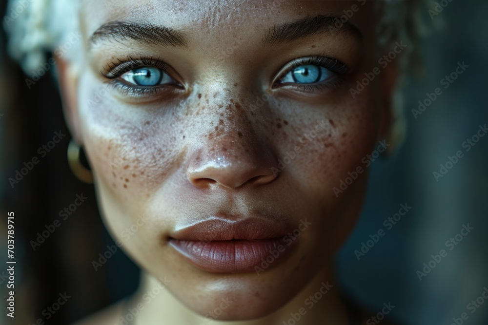 In this captivating portrait, the stunning albino African American ...