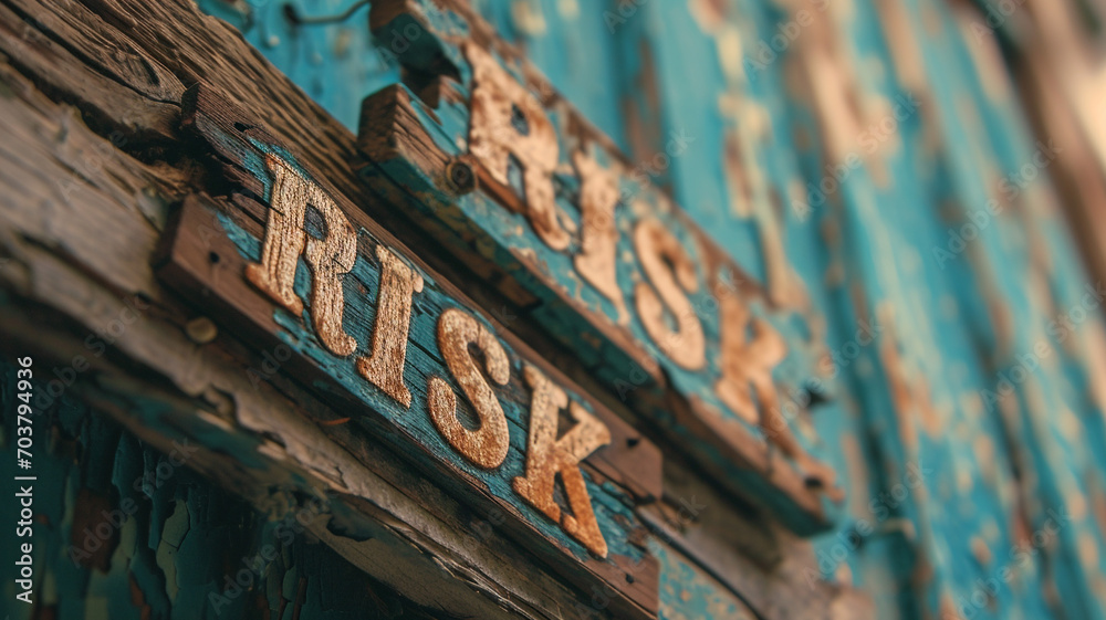 wooden sign with the word RISK, stock market exchange background, risk ...