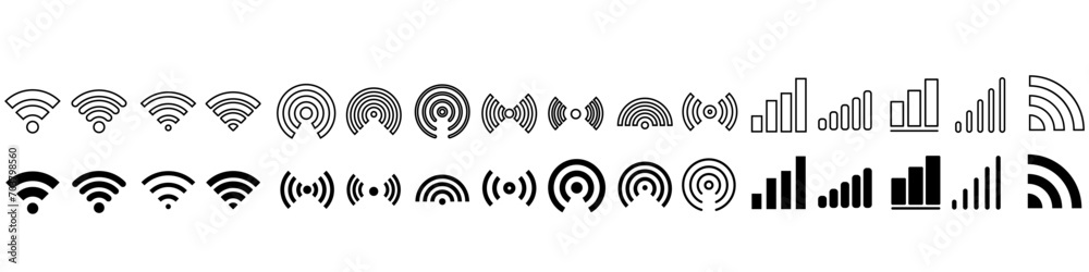Vecteur Stock Signal set vector icons. Radio signals waves and light ...