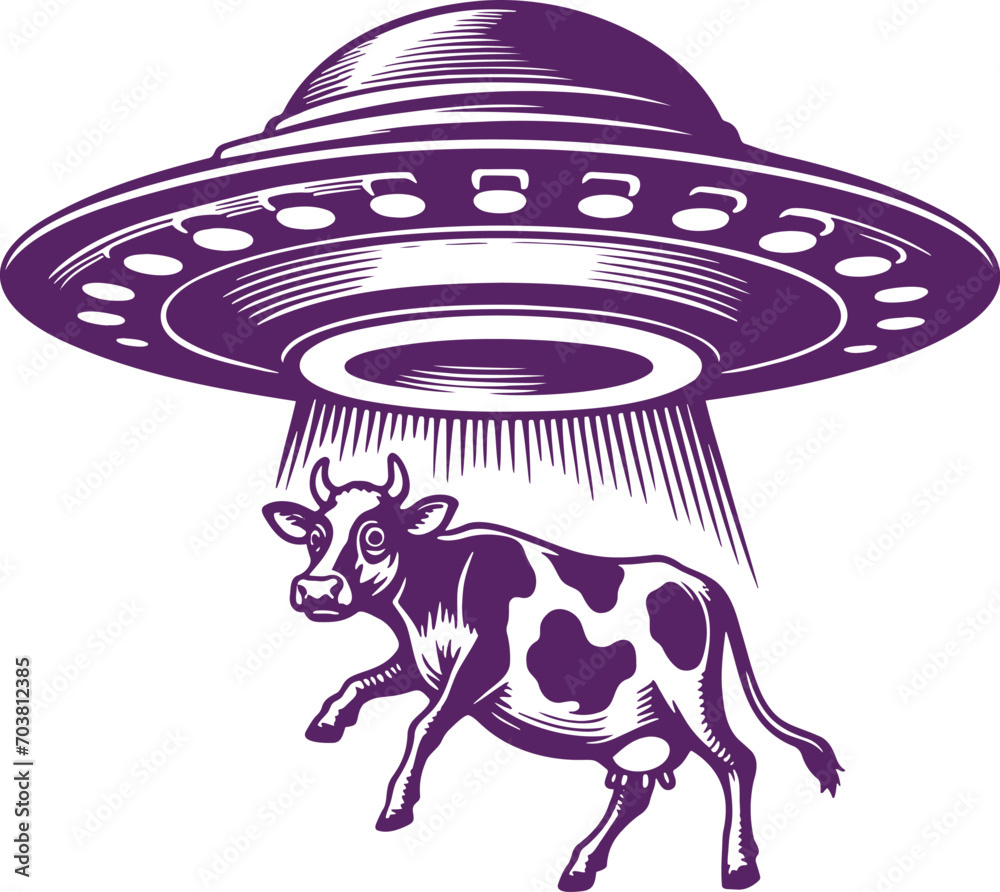 an alien flying saucer abducts an earthly cow by capturing it with a ...