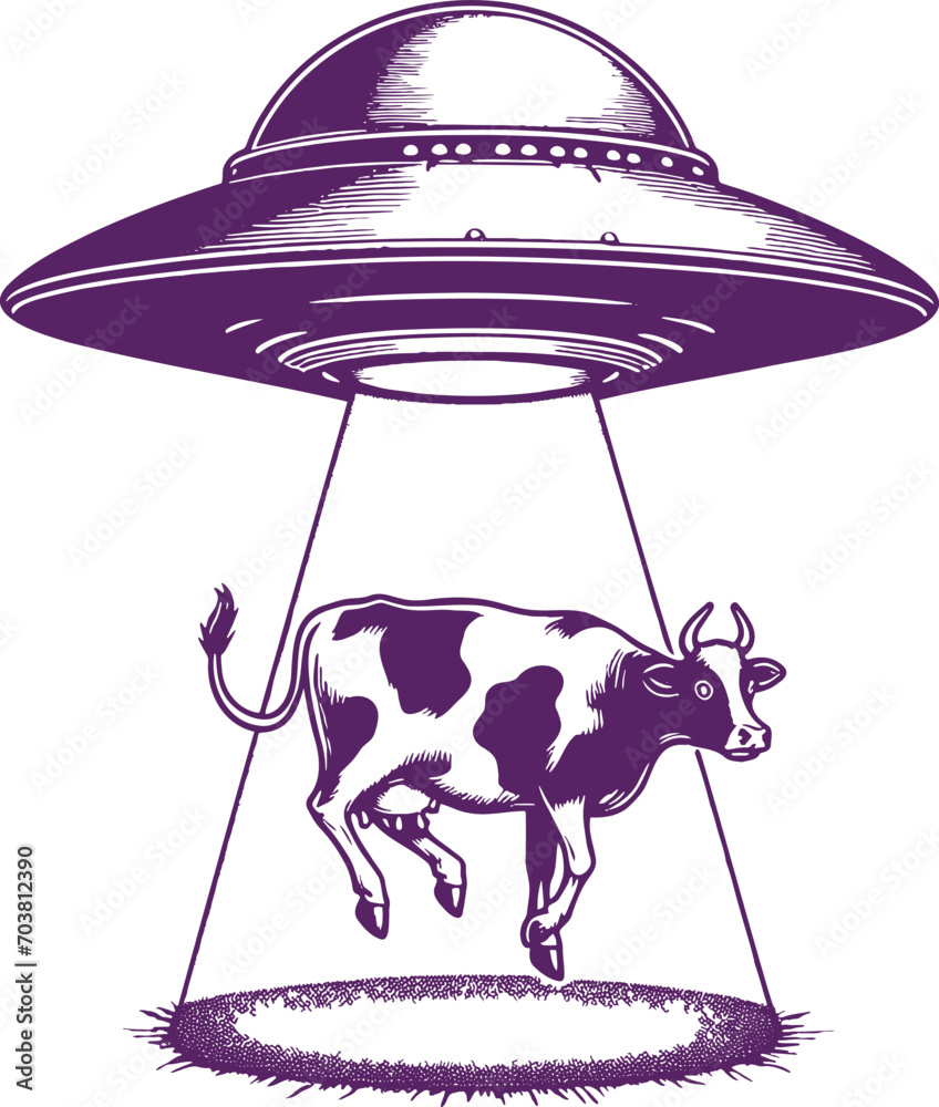 Vecteur Stock Vector stencil illustration of a UFO abducting an Earthly ...