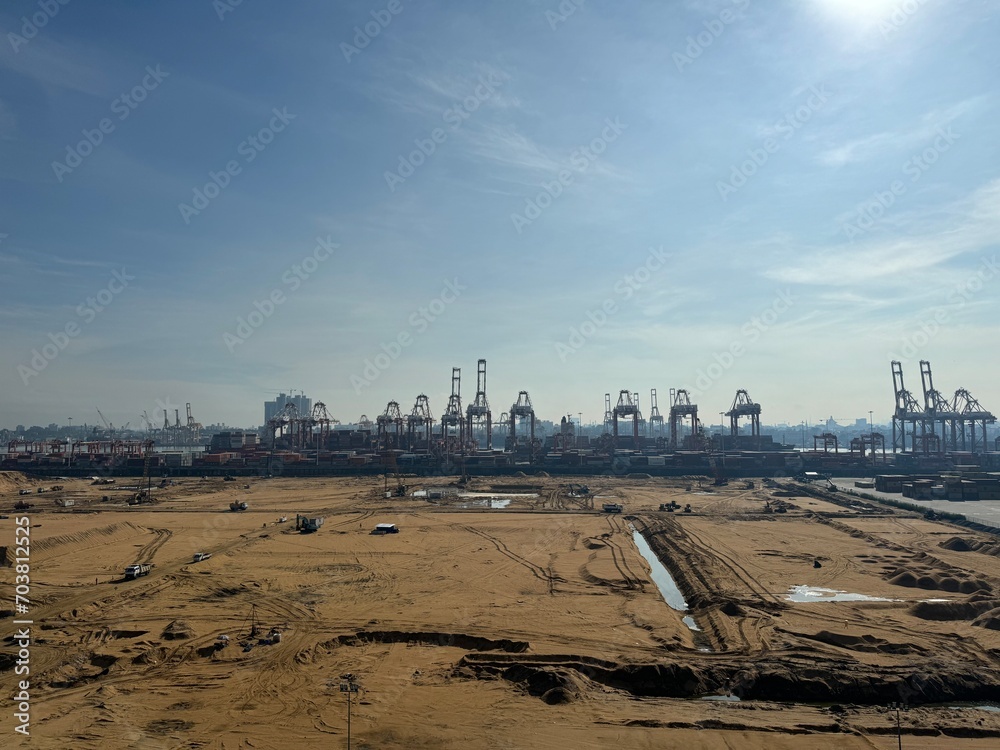 Port development at Colombo, Sri Lanka large construction site with ...