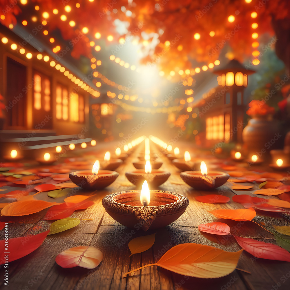 Image displaying the Indian Diwali festival of light with a row (avali ...