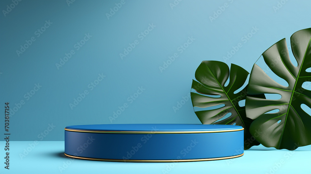 Elegant Empty Blue Cylinder Podium with Gold Border for Victory ...