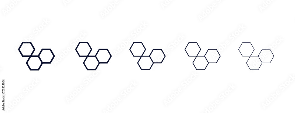 three hexagons cell outline icon. Black, bold, regular, thin, light ...