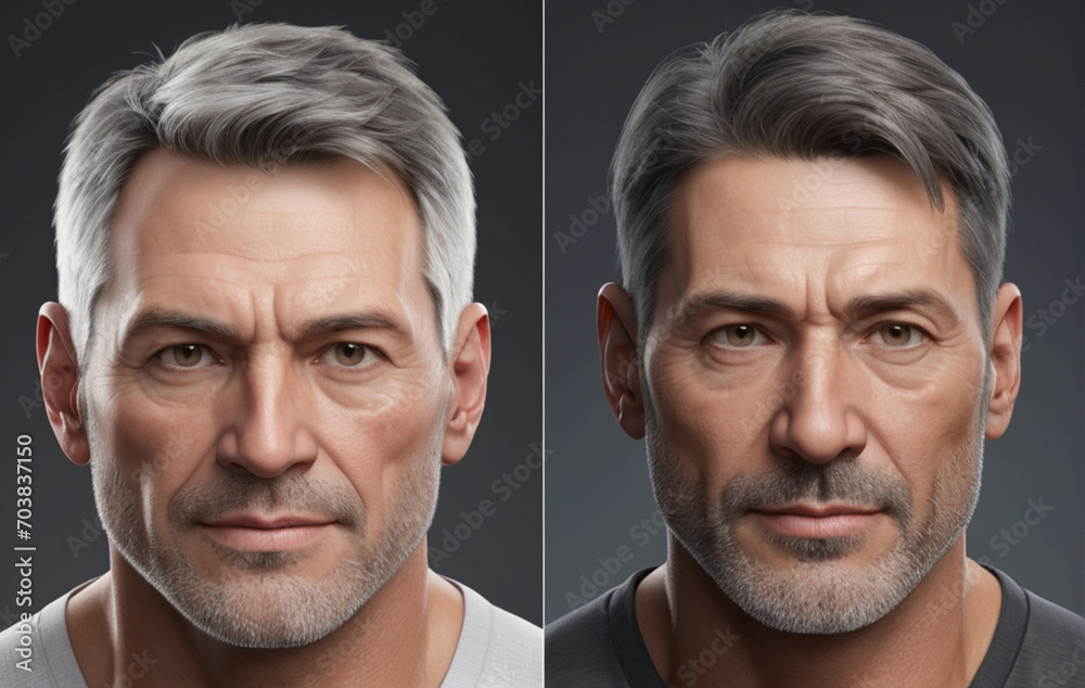 Generate an ultra-realistic image of a man aged 40-50 years old. He ...