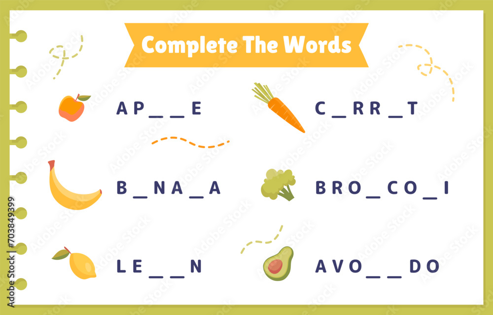 Complete Words vegetables. Puzzle and riddle for children. Educational ...