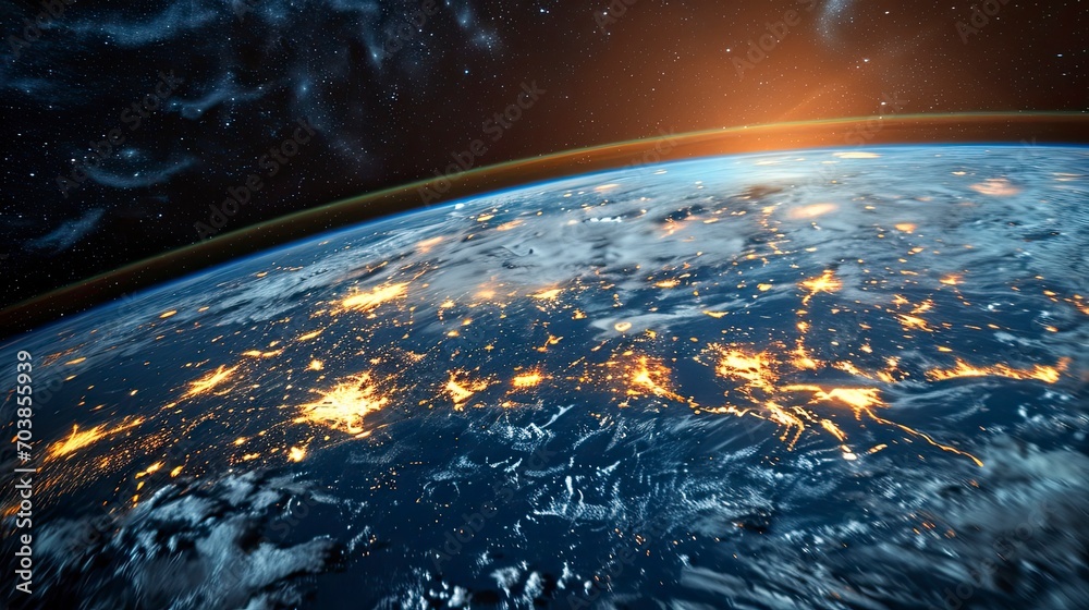 Amazing Blue Planet Earth Lights Night, Background Banner HD Stock ...