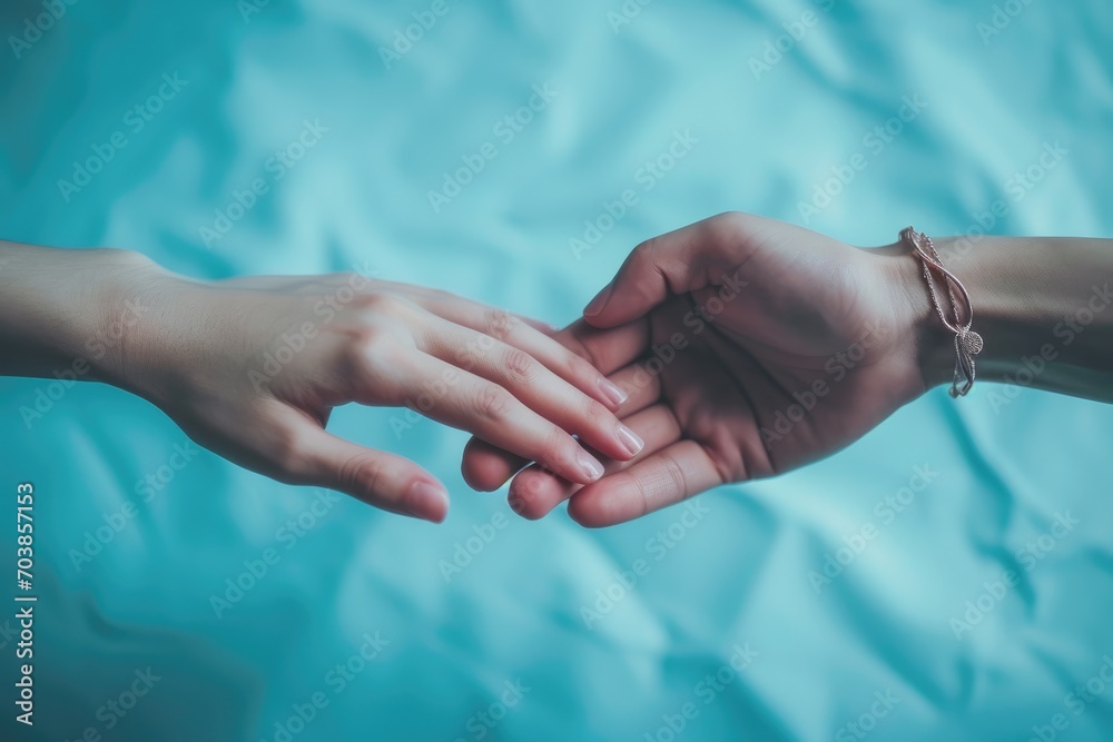 Love's Embrace: A Couple's Hands Touching Softly in Front of a Pastel ...