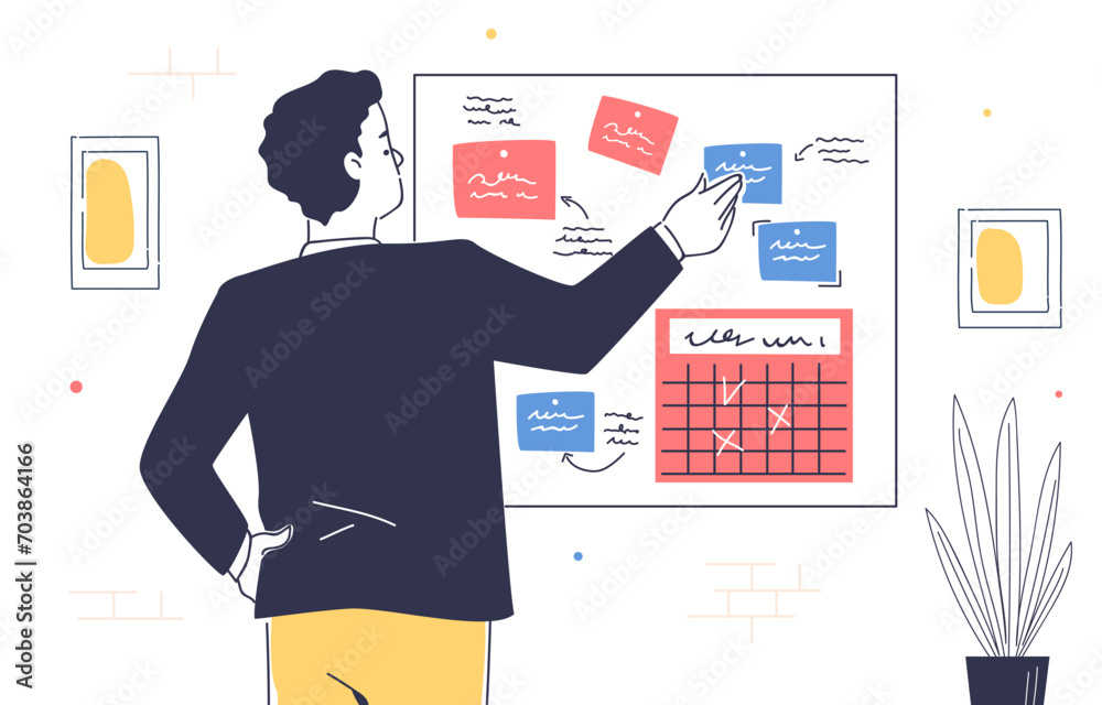 Man planning doodle concept. Worker and employee near whiteboard ...