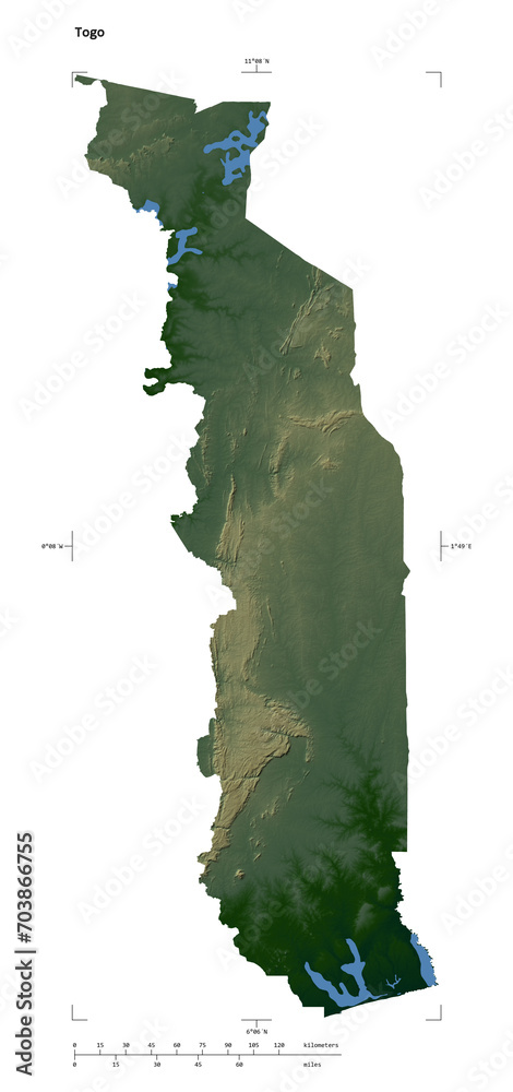 Togo shape isolated on white. Physical elevation map Stock Illustration ...